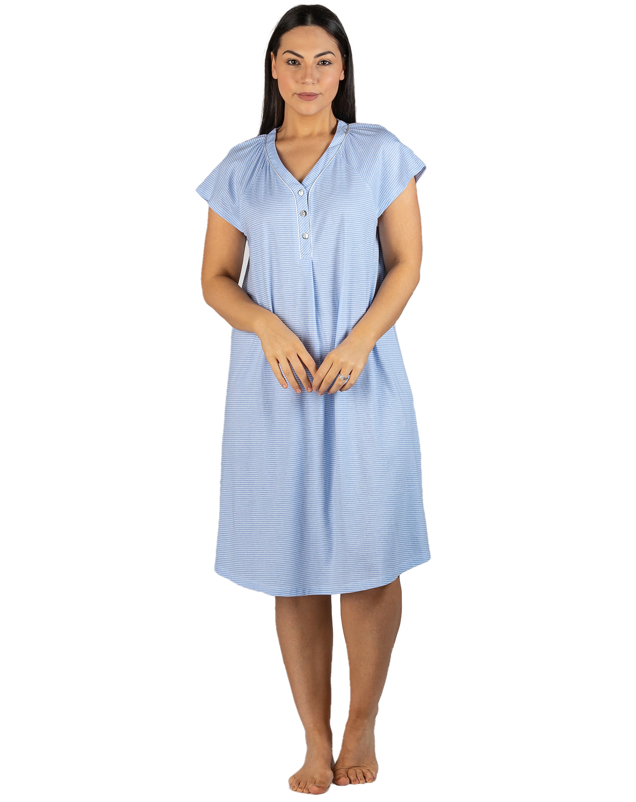 STRIPE CAP SLEEVE NIGHTIE BLUE - SK312S – Schrank Sleepwear